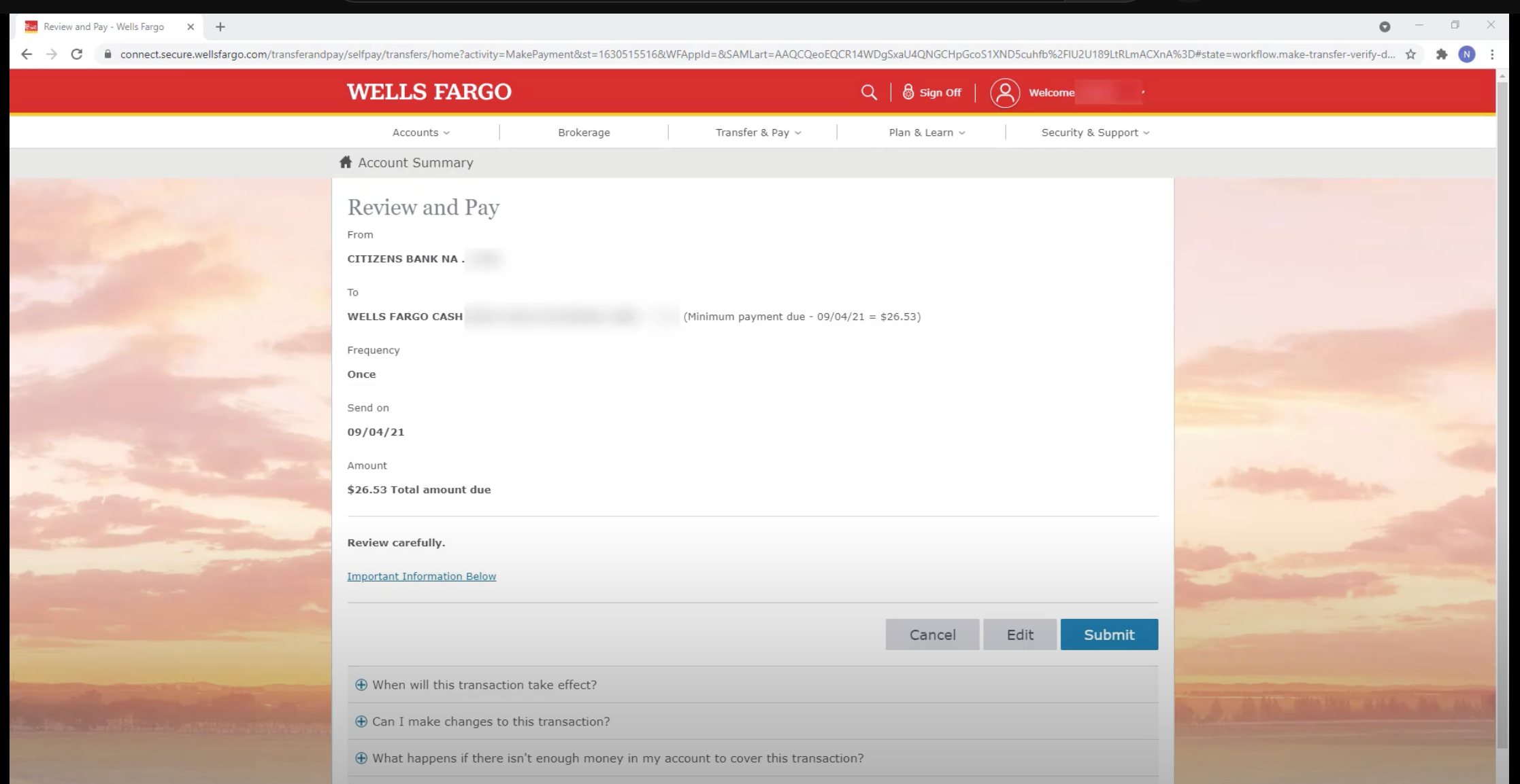 Juno | How to pay your Wells Fargo Credit Card bill